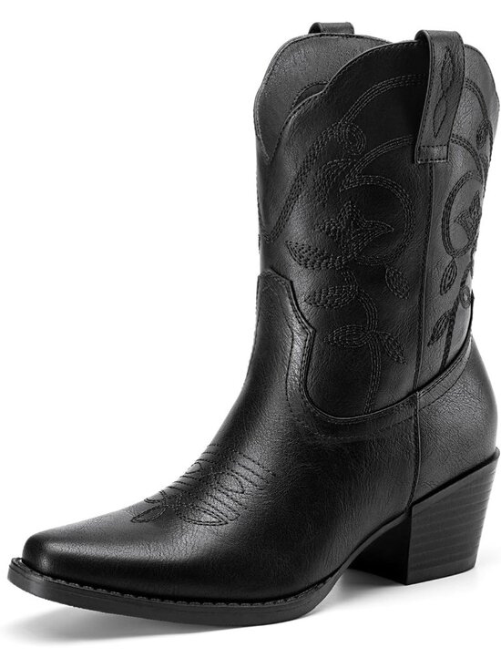 Shoes | Womens Black Western Cowgirl Ankle Boots Square Toe Low Chunky ...